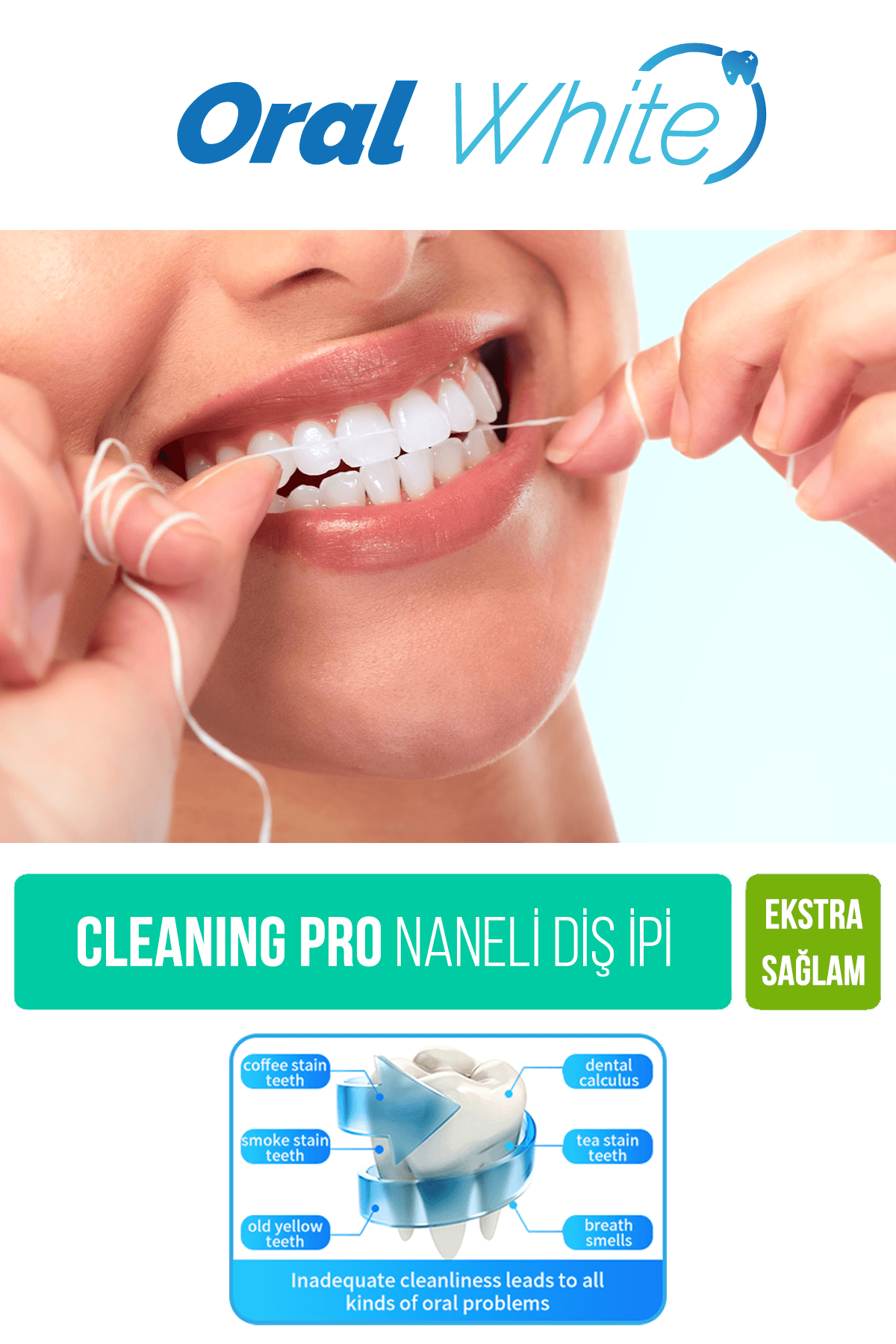 Oral White Cleaning Pro Diş İpi Naneli 50 Metre – Oral White